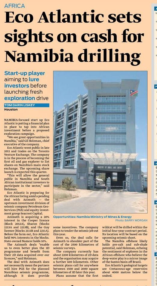 Eco Atlantic sets sights on cash for Namibia drilling - Eco (Atlantic ...